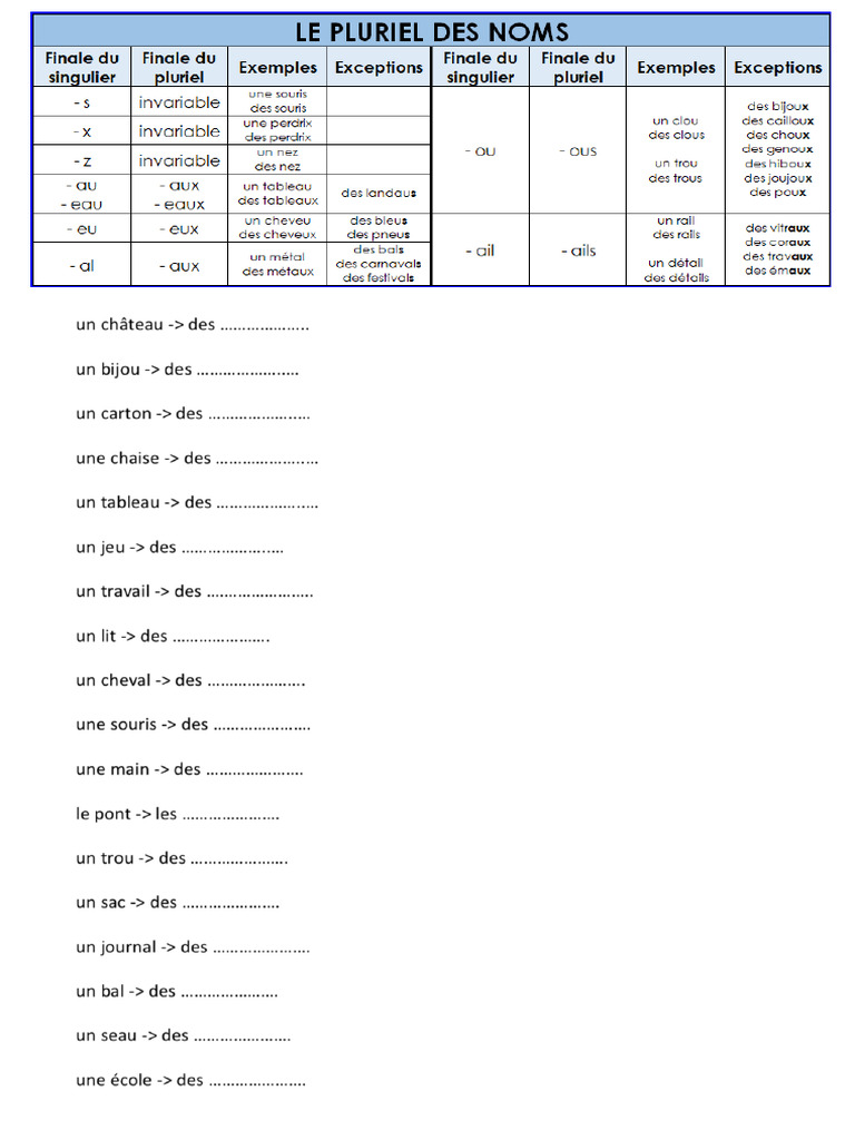 Le Pluriel de Nom | PDF