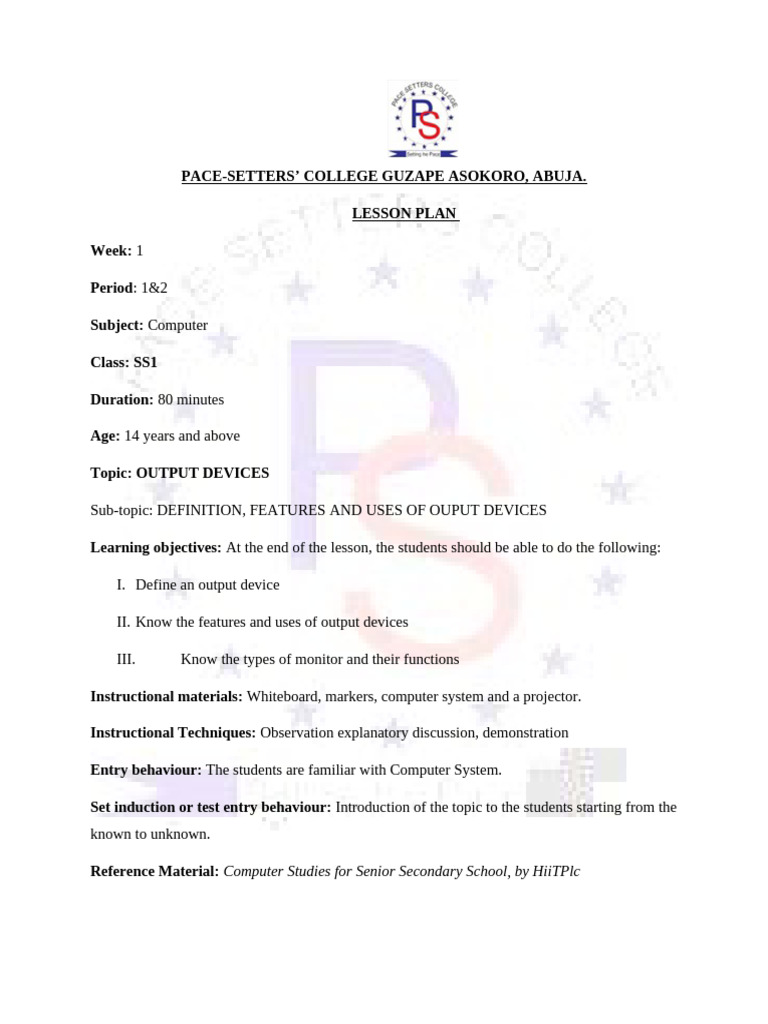SS1 Computer Lesson Plans Overview | PDF | Lesson Plan | Teachers