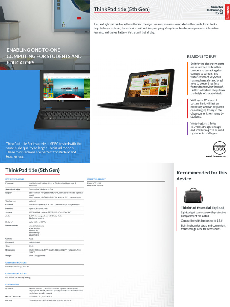 Lenovo ThinkPad 11e (5th Gen) Review | PDF | Usb | Computing