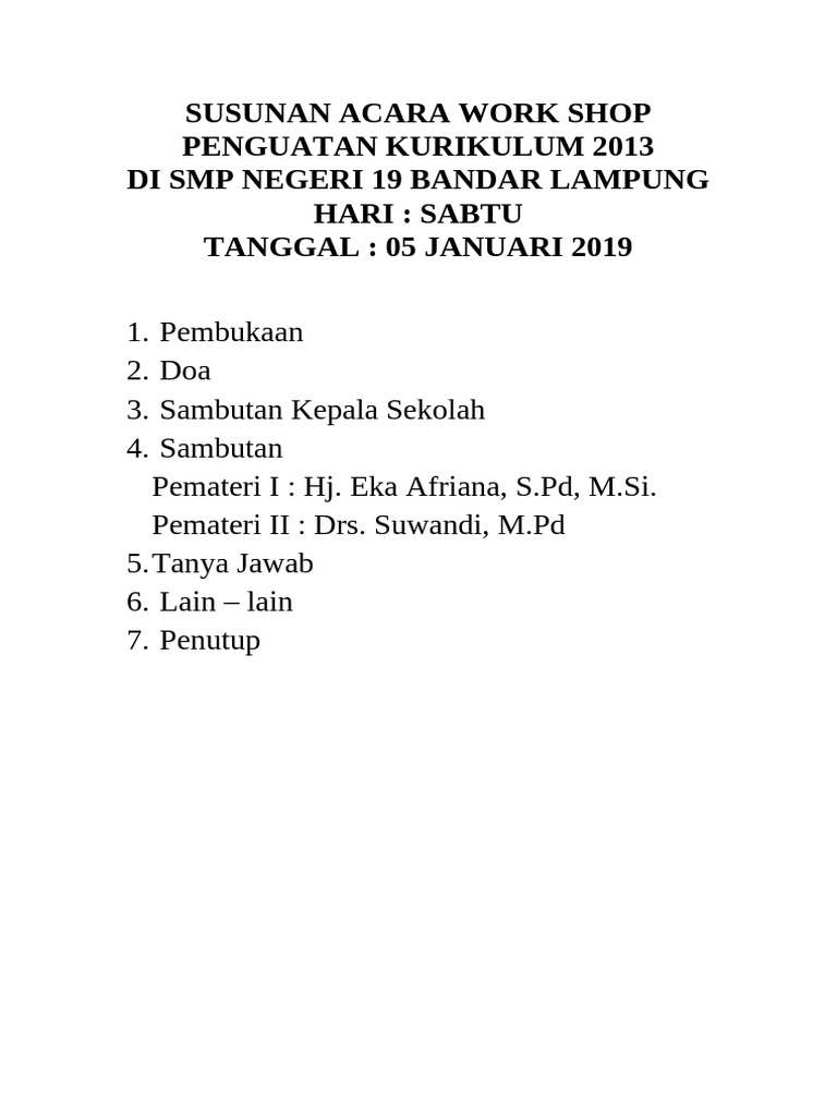 Susunan Acara Work Shop | PDF