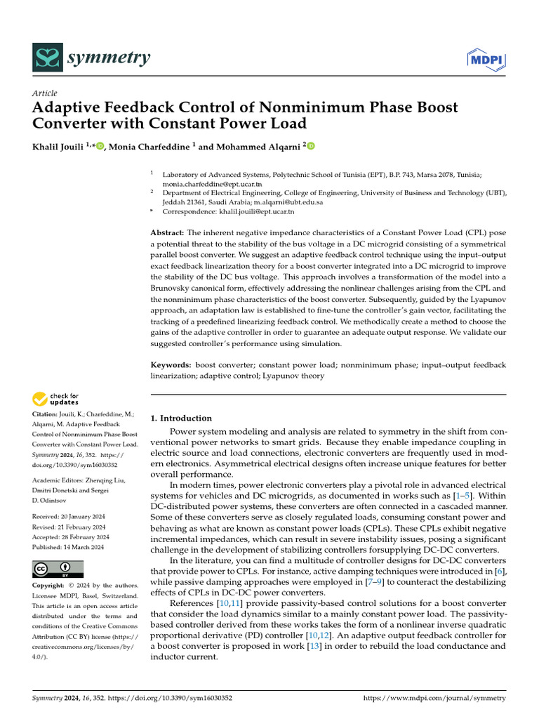 Adaptive Feedback Control of Nonminimum Phase Boos | PDF | Control Theory | Direct Current