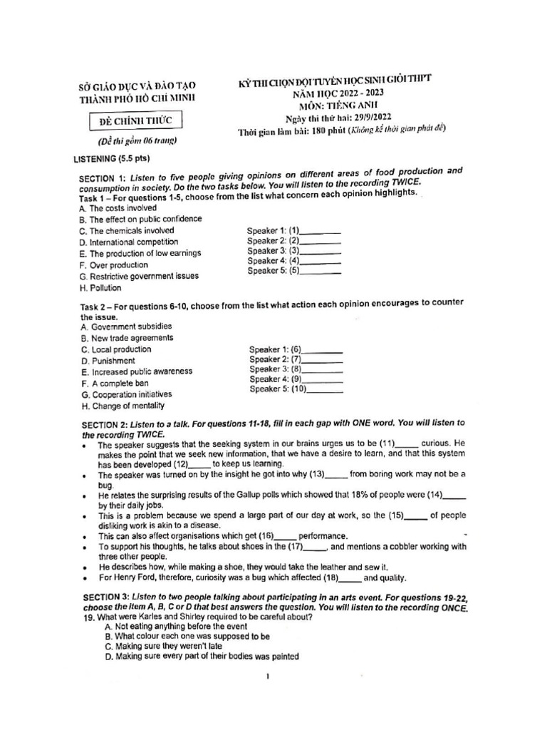 HSG ANH TP HCM Đề Vòng 2 + Key | PDF