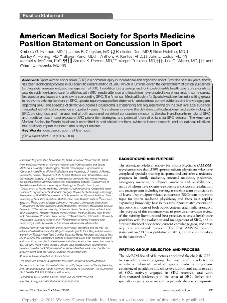 American Medical Society For Sports Medicine Position Statement On ...