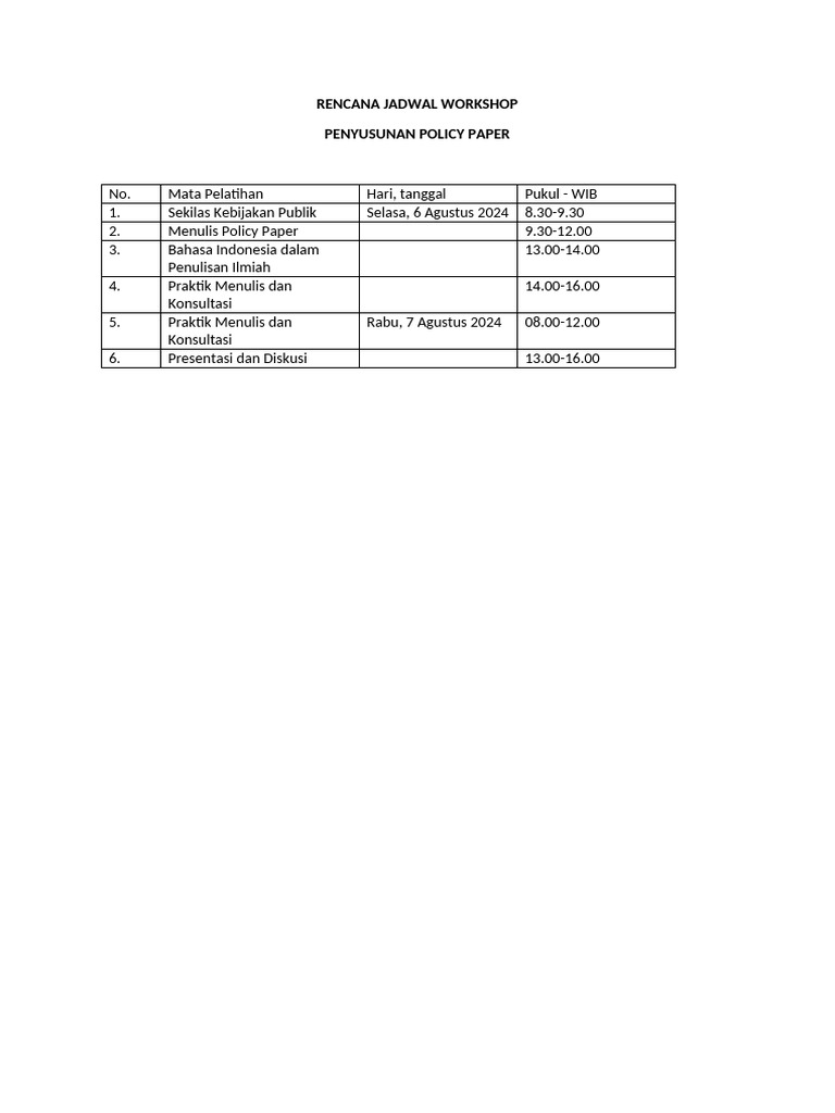 Rencana Jadwal Workshop | PDF