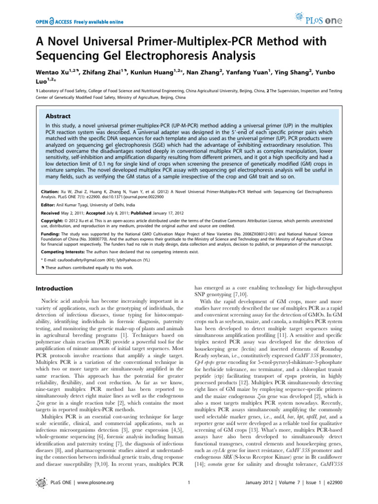 A Novel Universal Primer-Multiplex-PCR Method With | PDF | Polymerase Chain Reaction | Gel ...