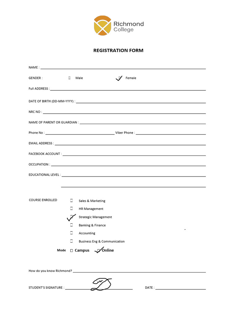 Student Registration Form Template | PDF