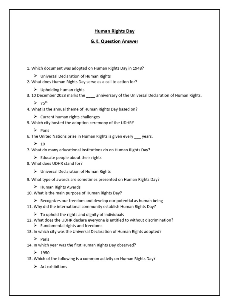 Human Rights Day, GK Questions | PDF