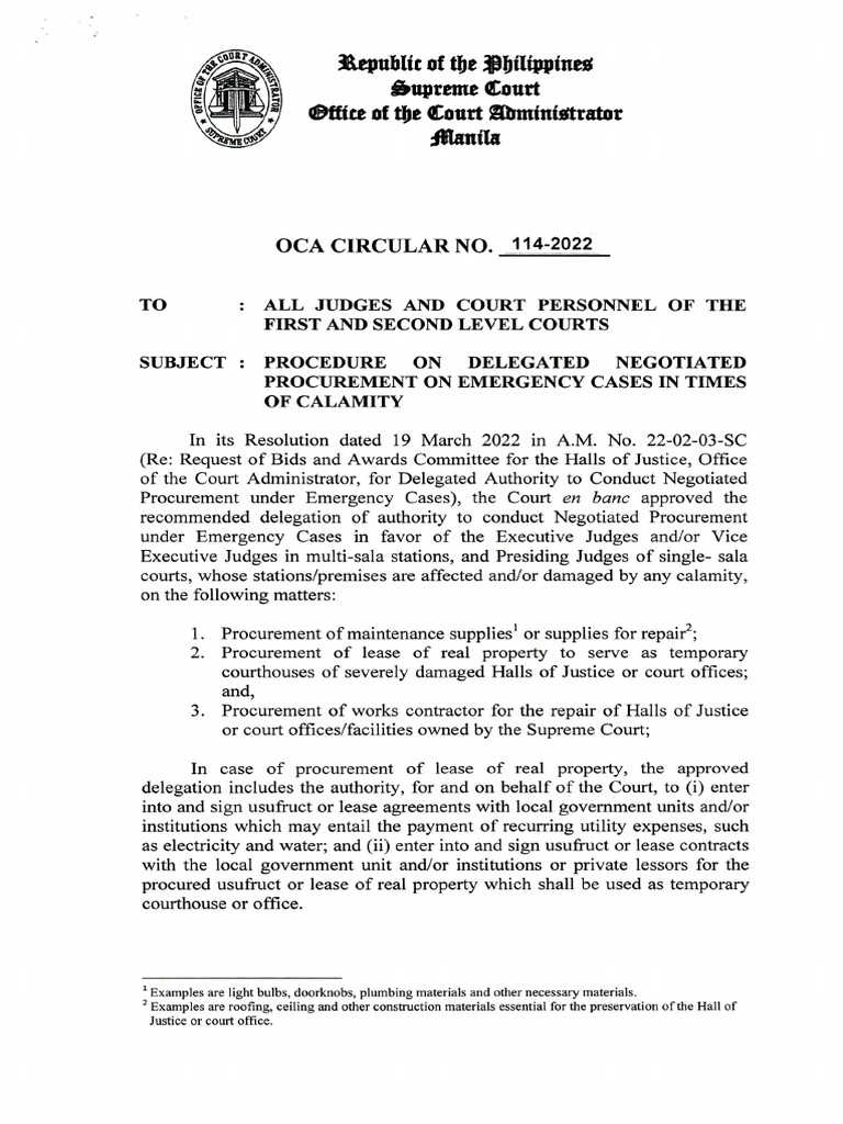 OCA Circular No. 114 2022 2 | PDF | Judge | Procurement