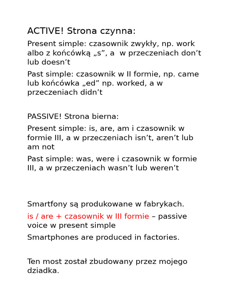 Zosia Podsumowanie Passive Voice | PDF
