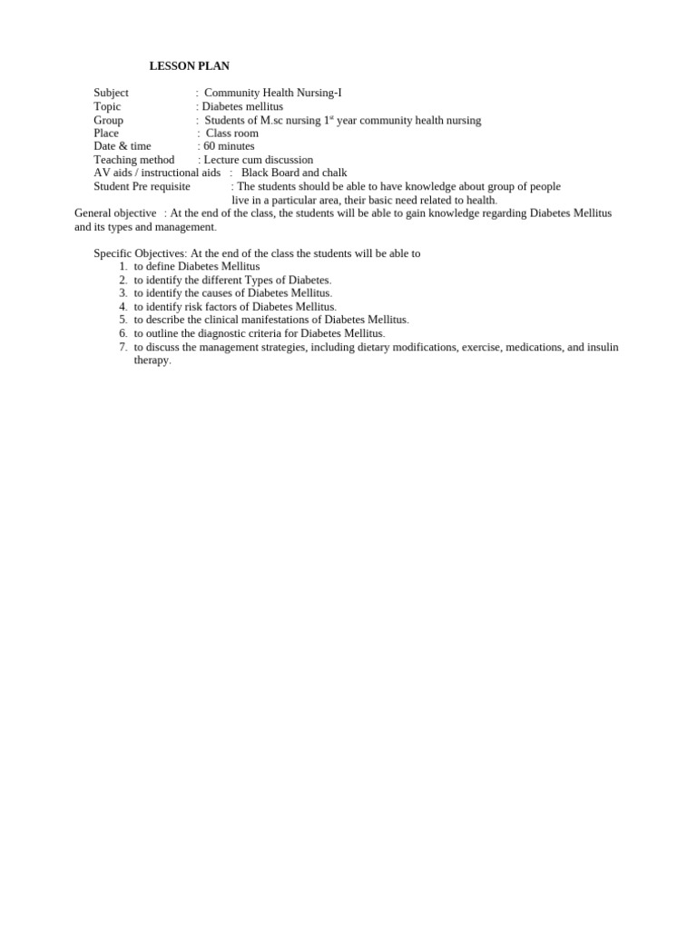 17. lesson plan on DM | PDF | Diabetes | Gestational Diabetes