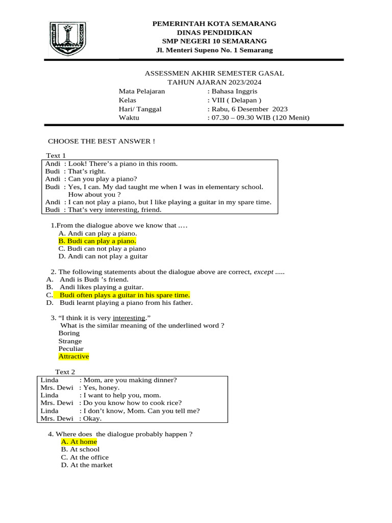 Soal Aas Gasal-Kelas 8 Fix | PDF
