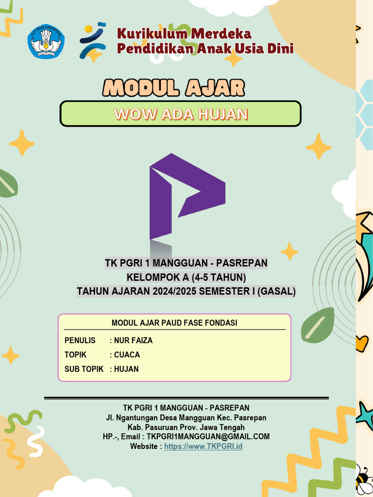 19 Modul Ajar TK A 2024 2025 Smt2 01 Hujan | PDF