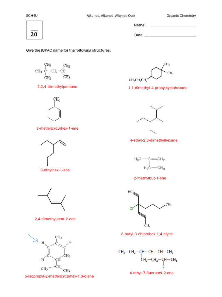 4301727100311_05a-quiz-alkanes-alkenes-alkynes-key | PDF