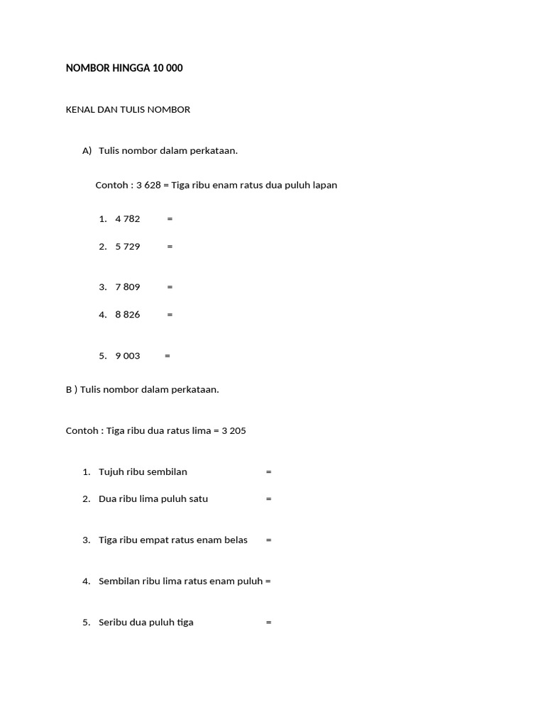 Latihan 1 Kenal Nombor Pdf