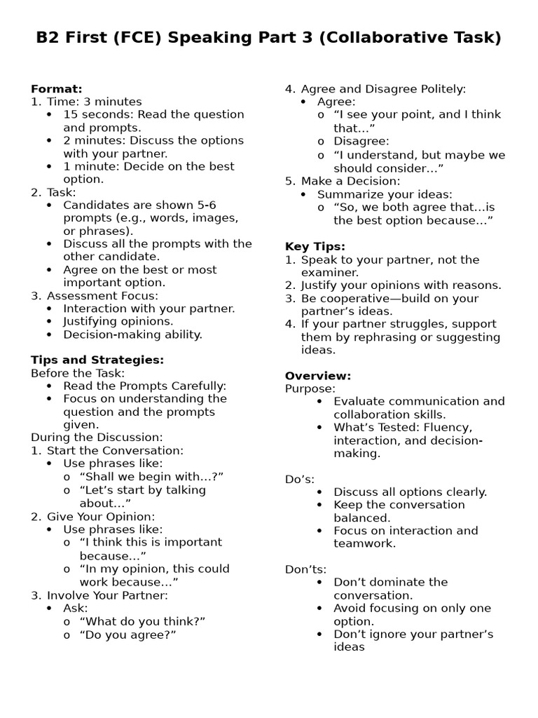 B2 Speaking Part3 Collaborative Overview | PDF | Conversation ...