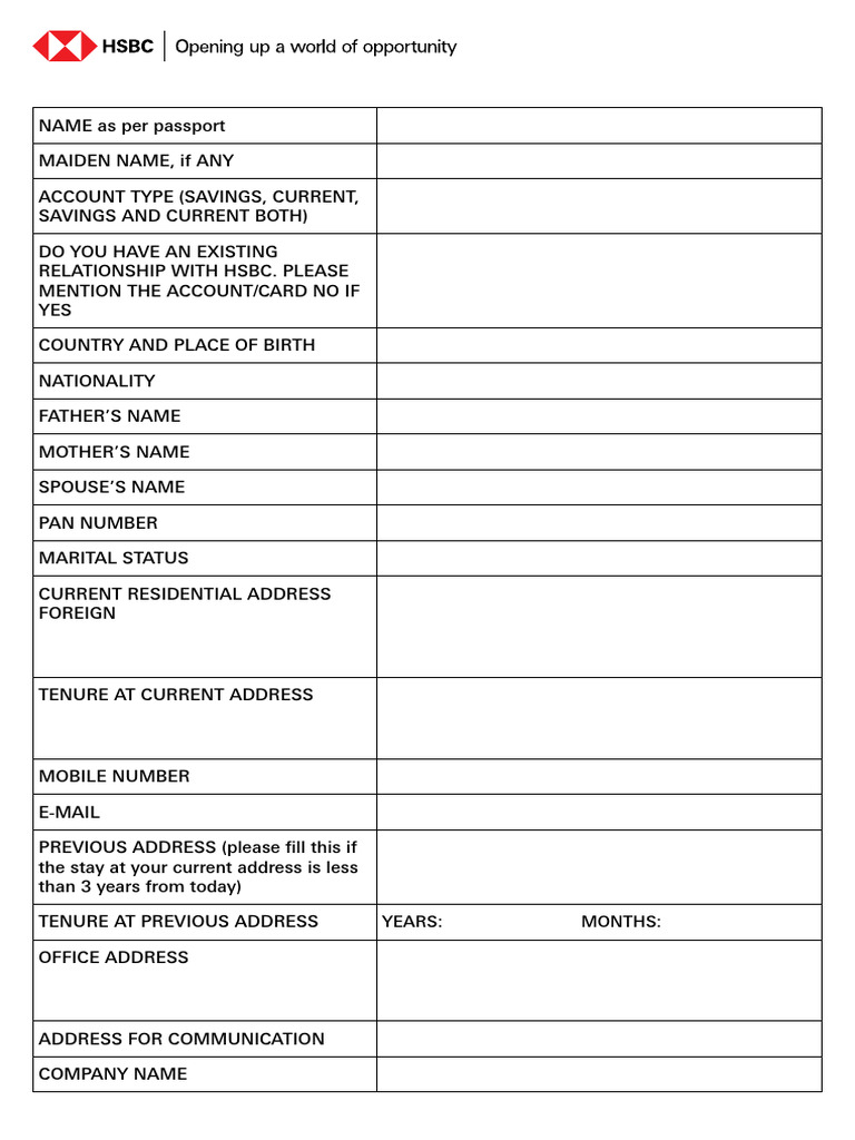 HSBC Account Application Form Details | PDF