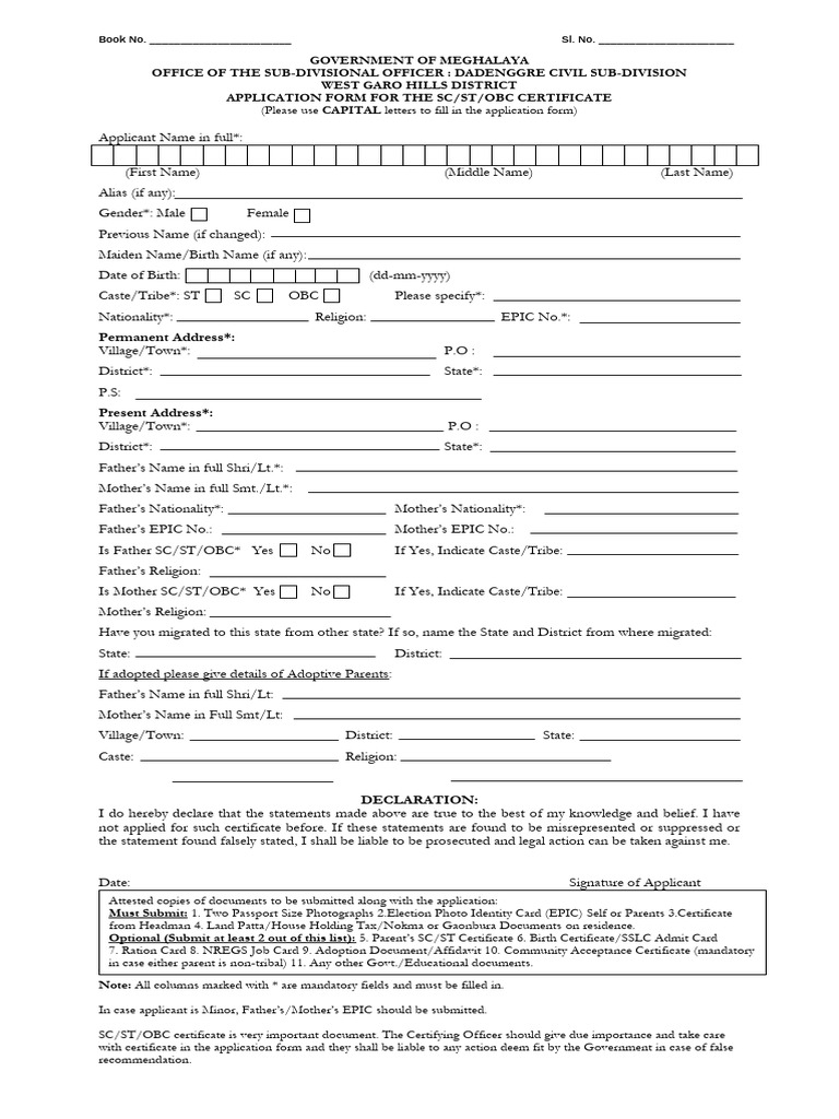 scst | PDF | Identity Document | Birth Certificate