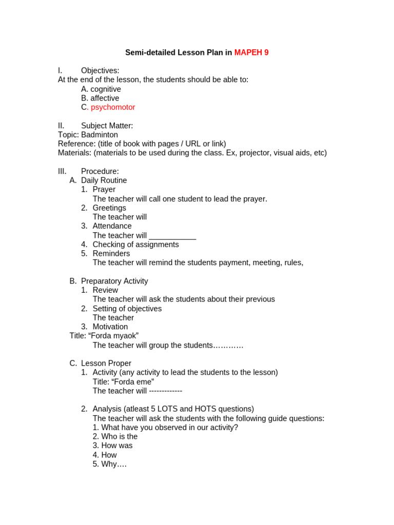SEMI DETAILED LESSON PLAN 4as | PDF
