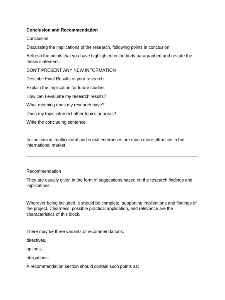 Conclusion and Recommendation | PDF | Marketing | Business Economics