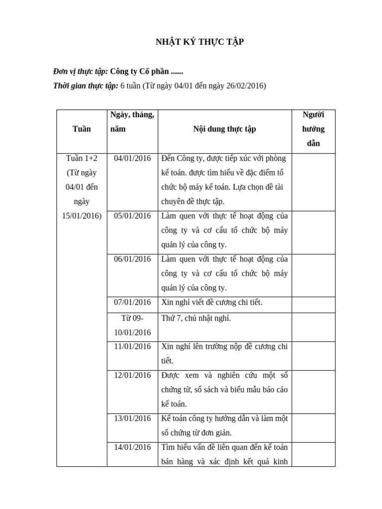 Nhat Ki Thuc Tap | PDF