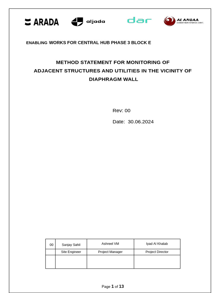 Method Statement For Monitoring of Adjacent Structures and Utilities in ...