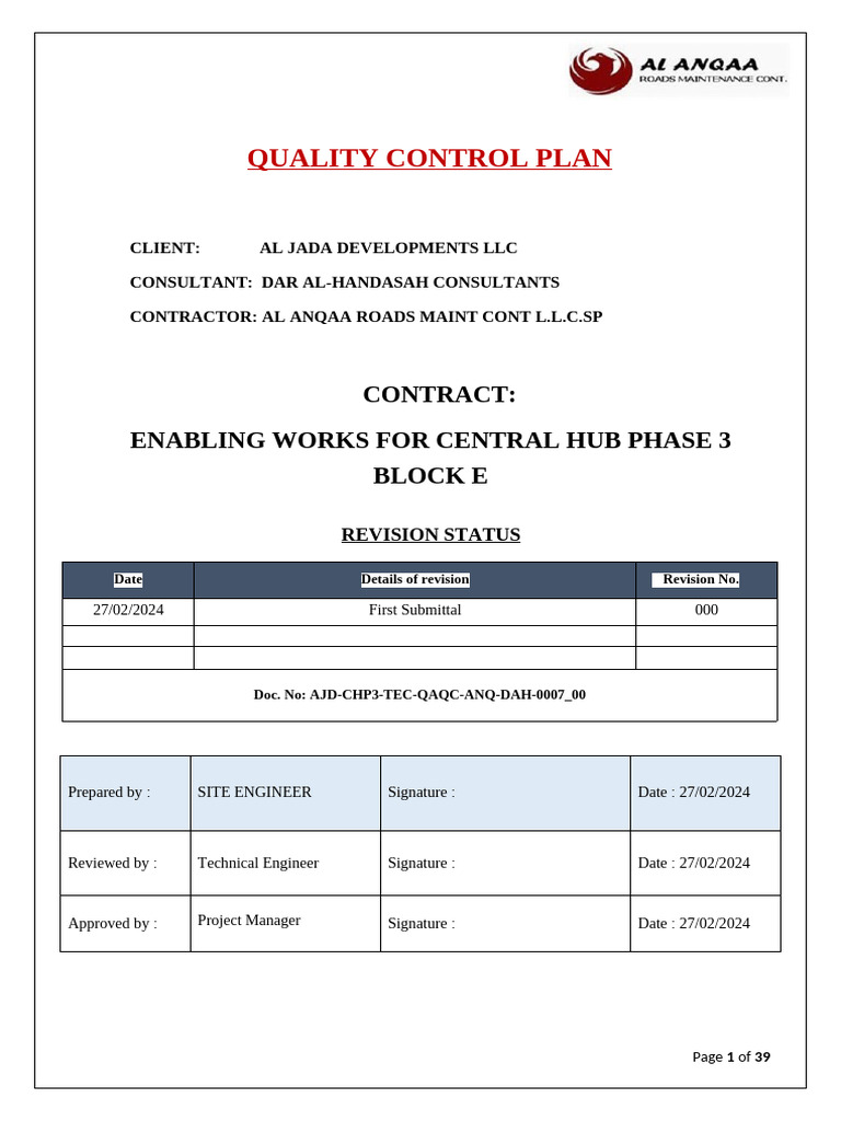 Quality Control Plan - Block E - Rev 00 | PDF | Specification (Technical Standard) | Quality ...