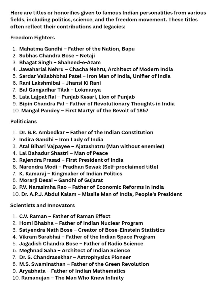 Indian Honorifics for Notable Figures | PDF | Steel | Color