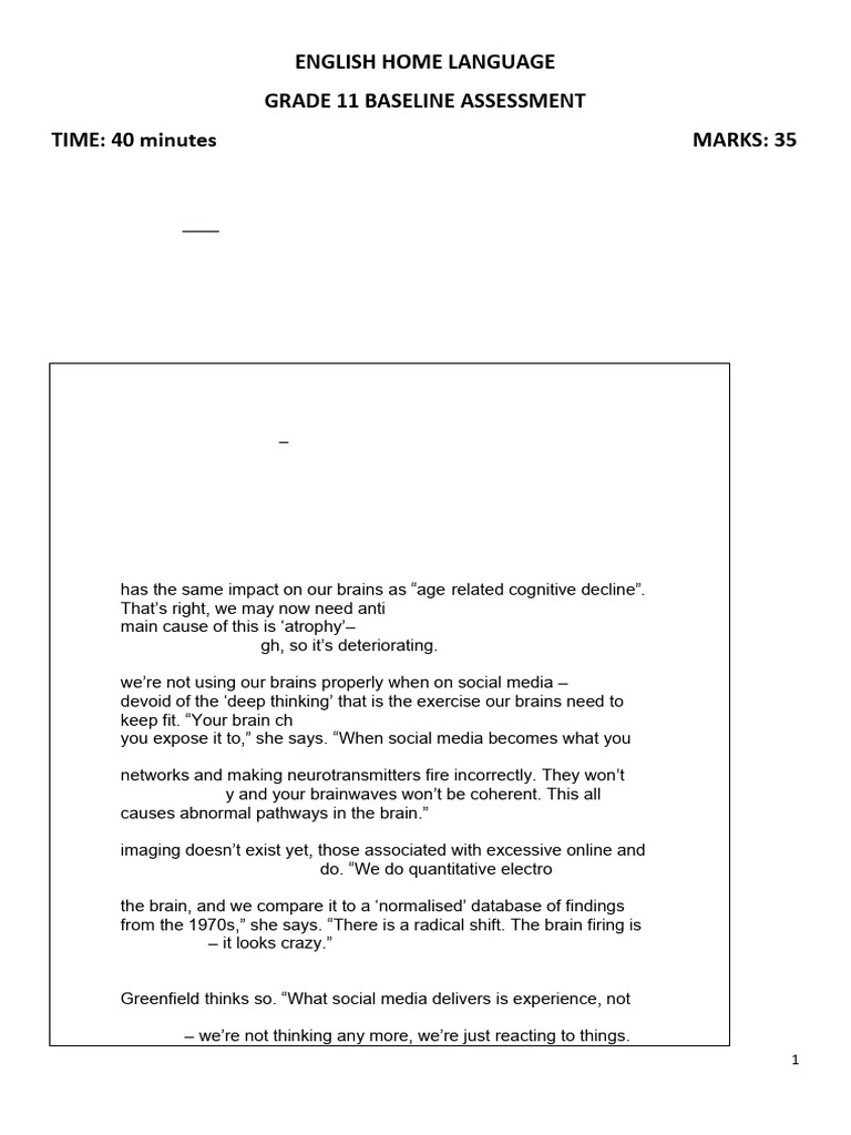 Grade 11 English Baseline Assessment | PDF | Poetry | Brain