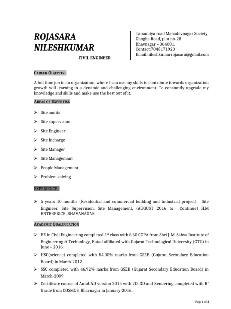 ROJASARA NILESHKUMAR - Resume - Apna | PDF | Engineer
