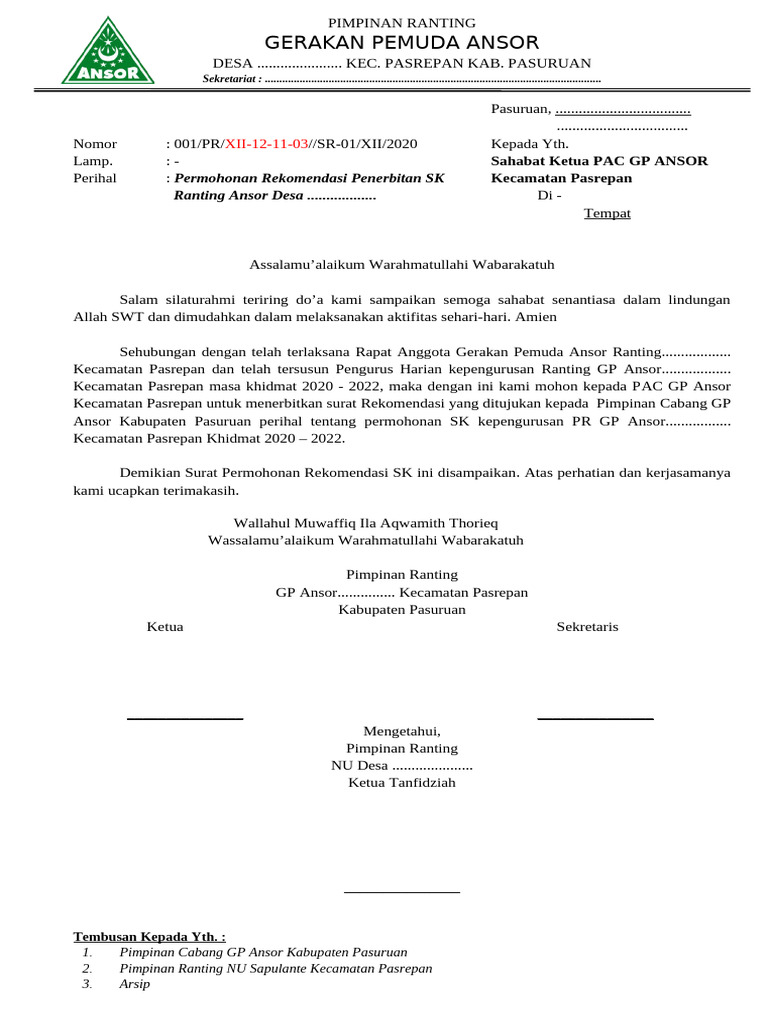 Surat Permohonan Rekom Penerbitan SK | PDF