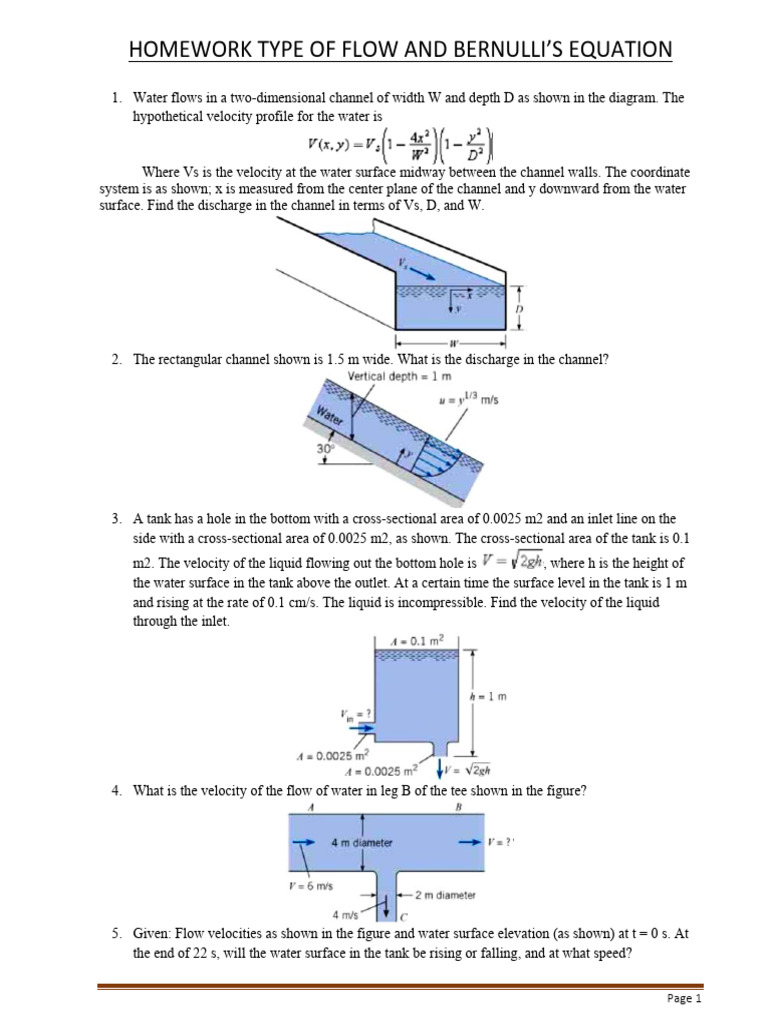 Fluid Dynamics Homework Problems | PDF | Pressure | Discharge (Hydrology)
