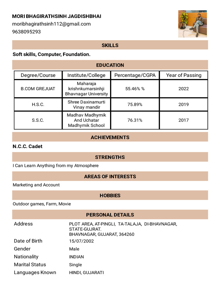 Resume of Mori Bhagirathsinh Jagdishbhai | PDF