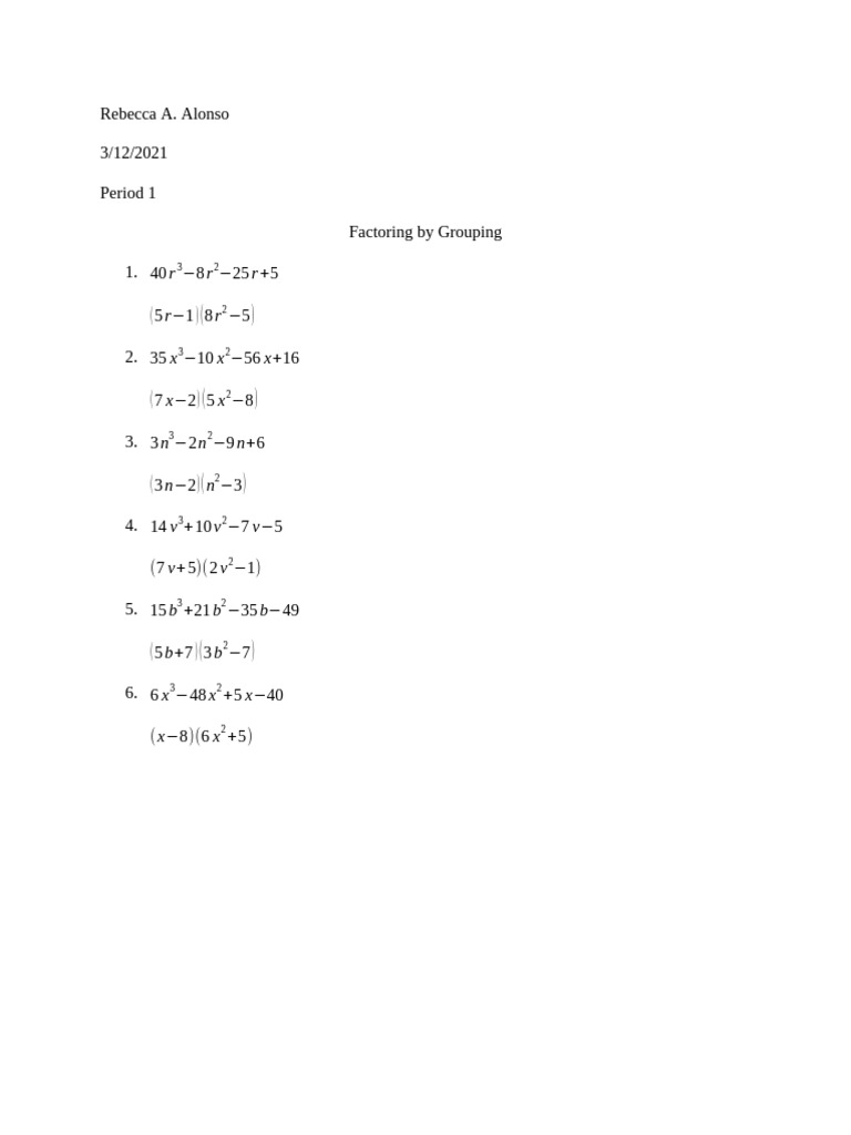 Factoring by Grouping Examples | PDF