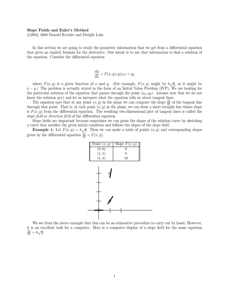 Slope Fields and Euler's Method | PDF | Tangent | Slope