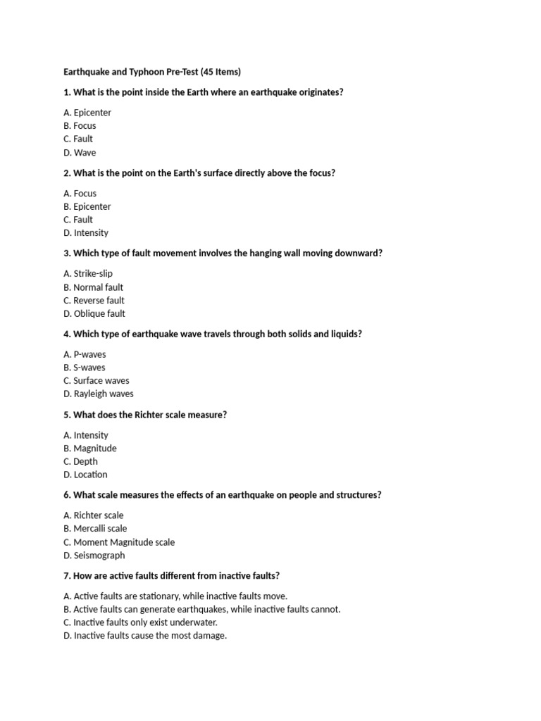 Research Pre Test | PDF | Earthquakes | Tropical Cyclones