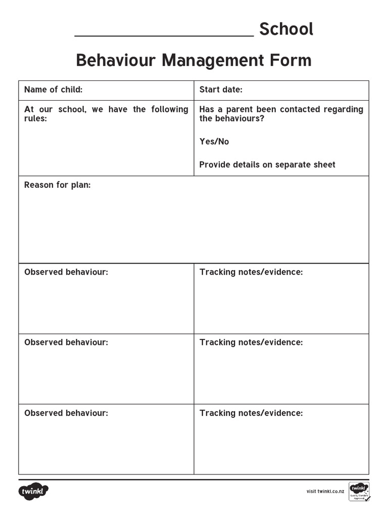 School Behaviour Management Form | PDF
