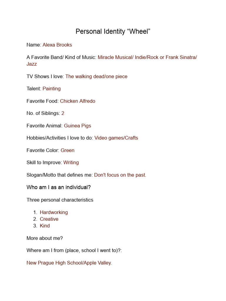 Personal Identity Profile of Alexa Brooks | PDF