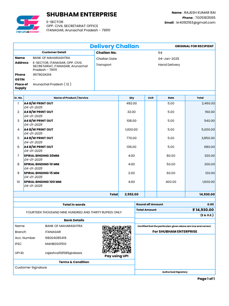 Challan 54 Bank of Maharashtra Menjo Talu | PDF | Service Industries | Government Of India