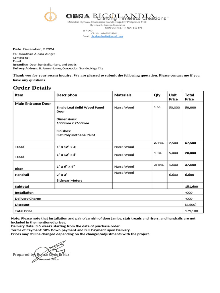 Quotation Jonathan Alegre | PDF | Stairs | Architectural Elements