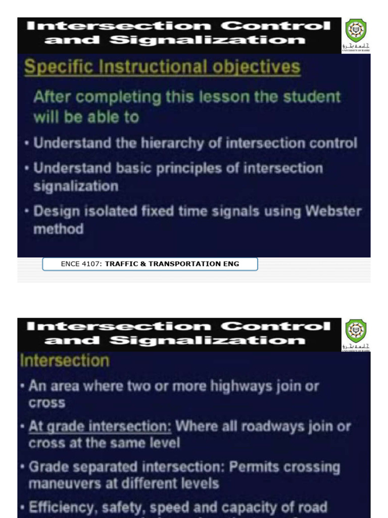 Traffic and Transportation, Lecture 7-Intersection Control and Signalization | PDF