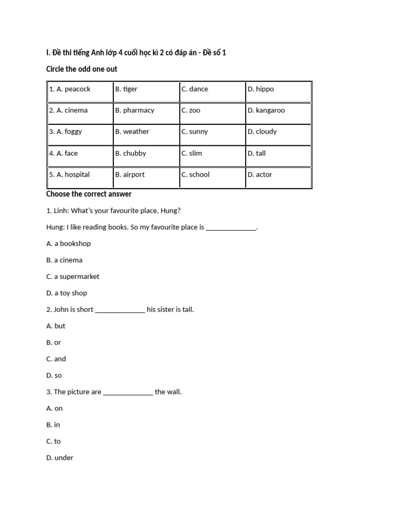 Bài tập tiếng Anh lớp 4 Hk2 | PDF