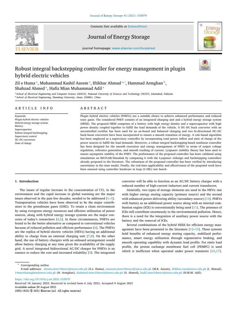 2020 Robust Integral Backstepping Controller For Energy Management in Plugin | PDF | Rectifier ...