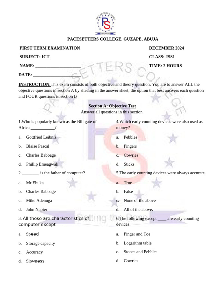 First Term Computer Exam | PDF | Network Topology | Computer Data Storage