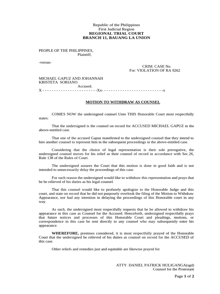 378683348-Motion-to-Withdraw-as-Counsel | PDF | Legal Procedure | Courts