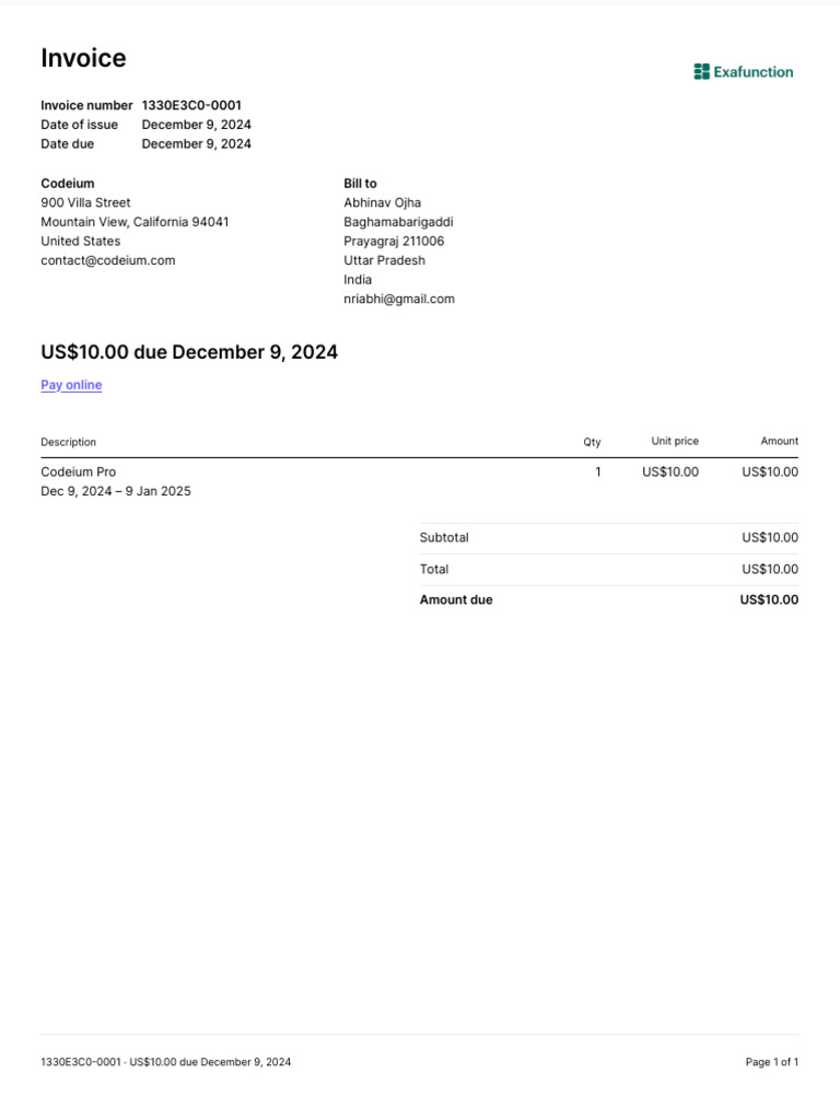 Invoice 1330E3C0 0001 | PDF