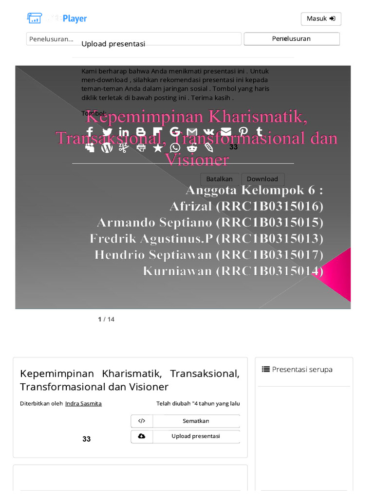 Kepemimpinan Kharismatik, Transaksional, Transformasional Dan Visioner - PPT Download | PDF