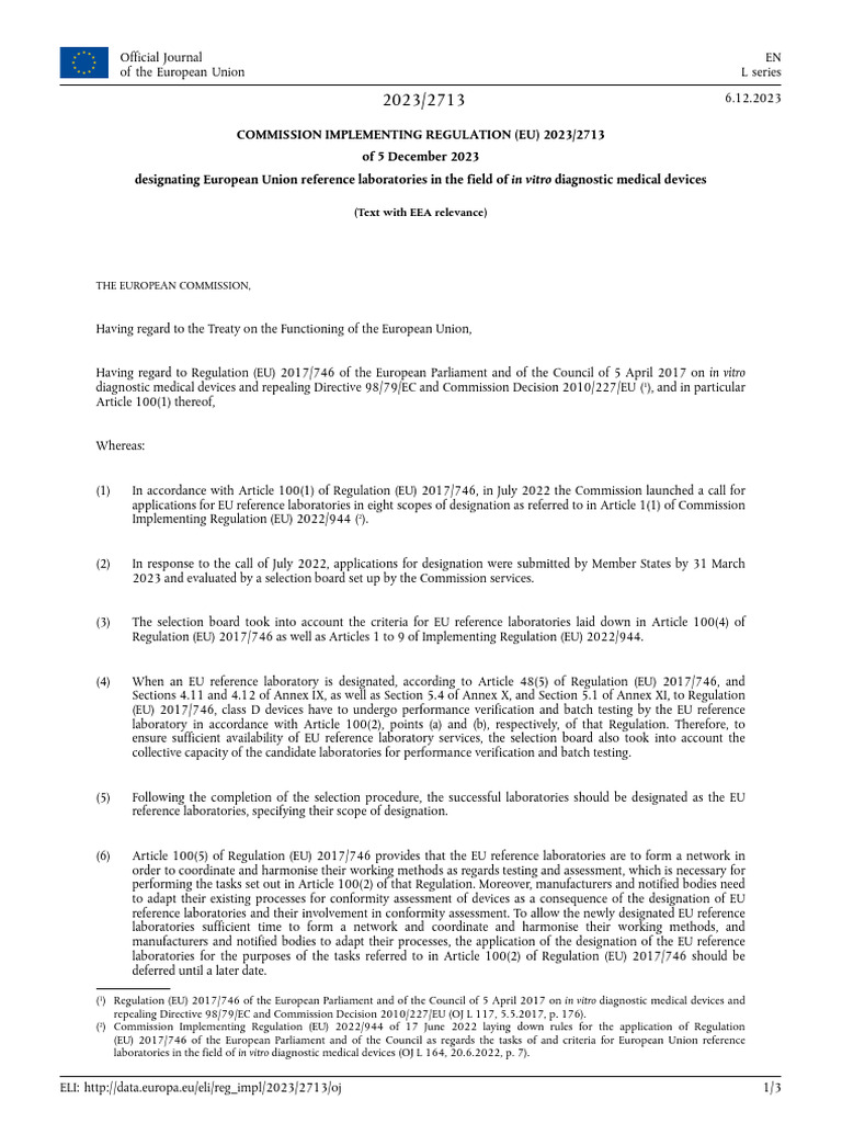designating European Union reference laboratories in the field of in ...