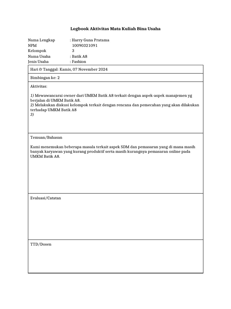 Logbook 3_Harry Guna Pratama | PDF