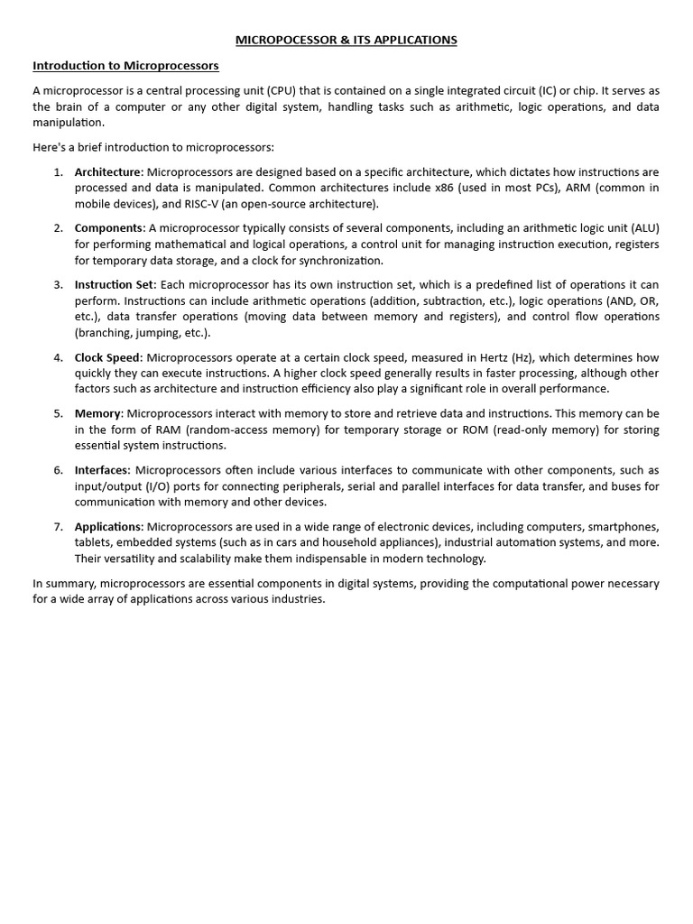 Microprocessor Basics & 8085 Architecture | PDF | Central Processing Unit | Random Access Memory