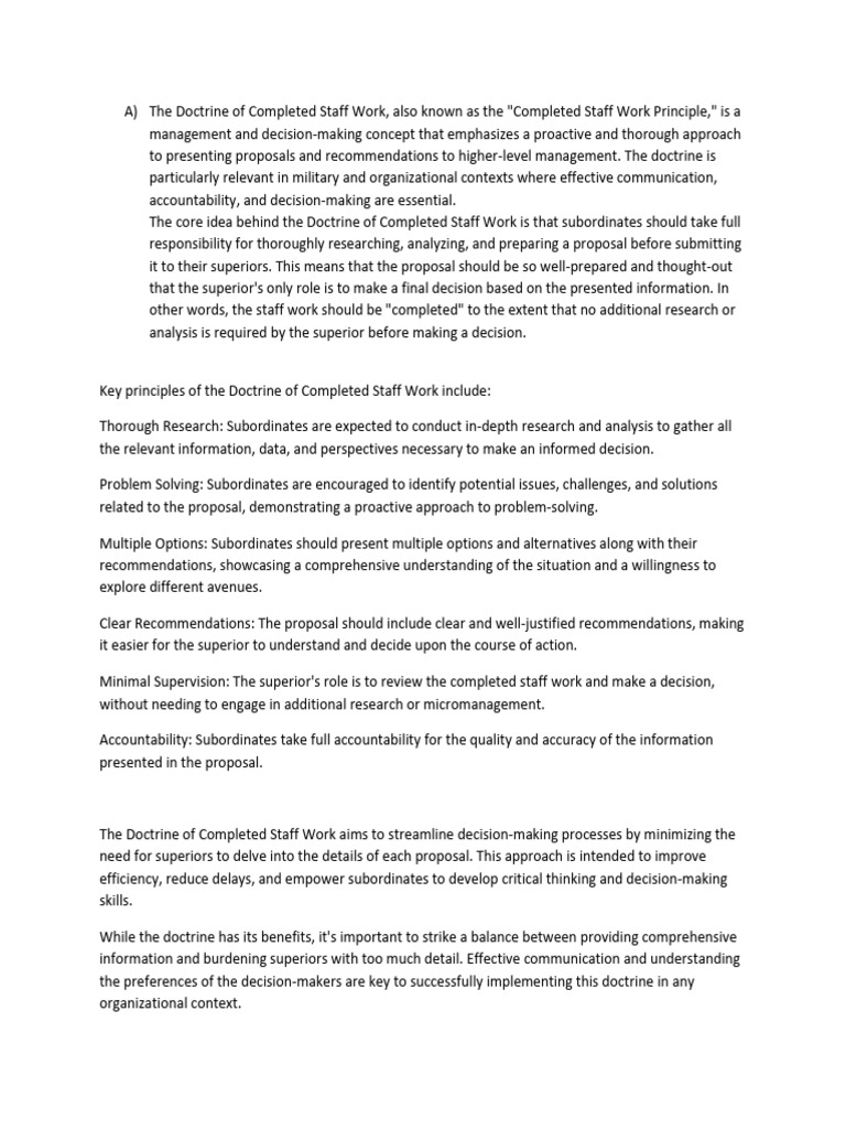 The Doctrine of Completed Staff Work | PDF | Building Information ...